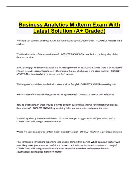 Business Analytics Midterm Exam With Latest Solution A Graded Business Analytics Stuvia Us