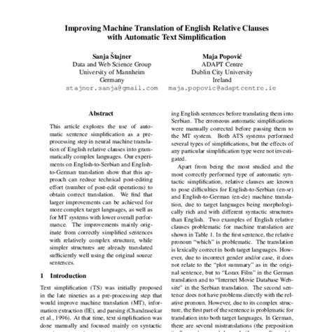 Improving Machine Translation Of English Relative Clauses With