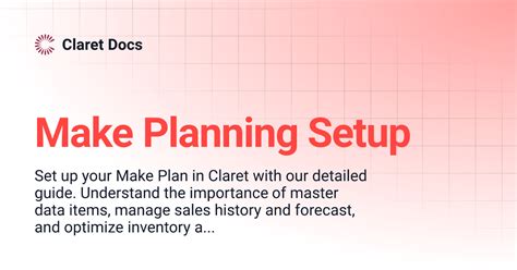 Make Planning Setup Claret Docs