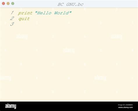 bc gnu language hello world program sample in editor window