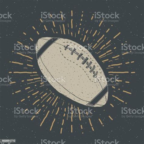 축구 럭비 공 빈티지 라벨 손으로 그린된 스케치 그런 지 질감된 복고풍 배지 인쇄 술 디자인 T셔츠 인쇄 벡터 일러스트 T 셔츠에 대한 스톡 벡터 아트 및 기타 이미지