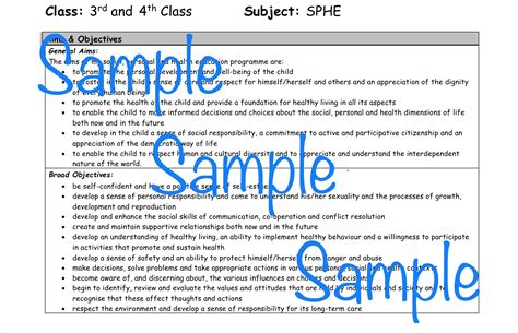 Mash 3rd 4th Class Sphe 3rd 4th Class Long Term Plan