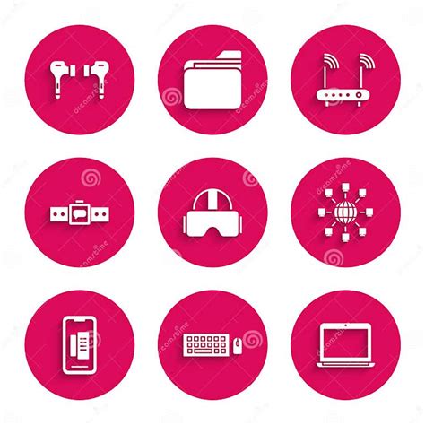 Set Virtual Reality Glasses Keyboard And Mouse Laptop Social Network Smartphone Mobile