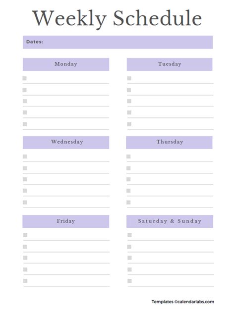 Free Weekly Schedule Template Free Printable Templates