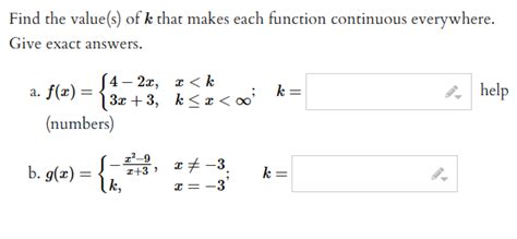 Solved Find The Value S Of K That Makes Each Function Chegg