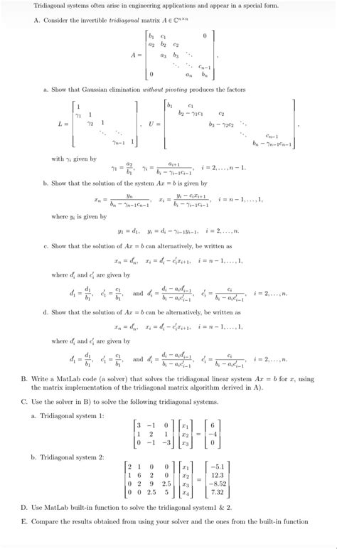 Solved Tridiagonal Systems Often Arise In Engineering Chegg Com