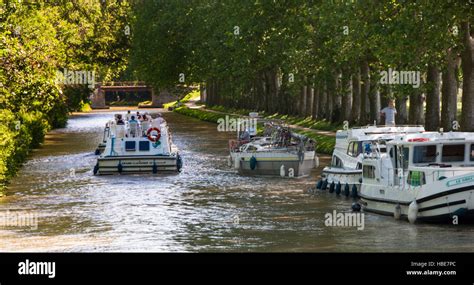 Navigation On The Canal Du Midi Listed As World Heritage By Unesco Between Carcassonne And