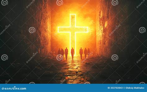 People Walking Towards A Huge Cross Passage Stock Image Image Of