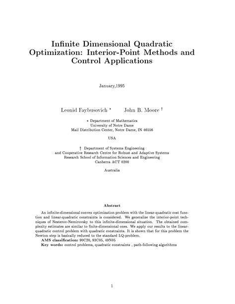 pdf infinite dimensional quadratic optimization interior point