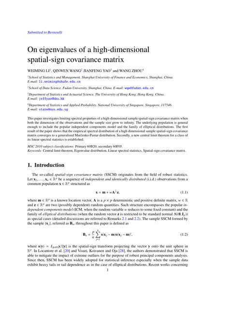 Pdf On Eigenvalues Of A High Dimensional Spatial Sign Covariance Matrix