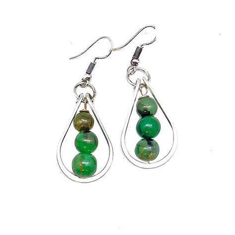 Banjara Collection Earrings Silver Teardrop And Aventurine Beads