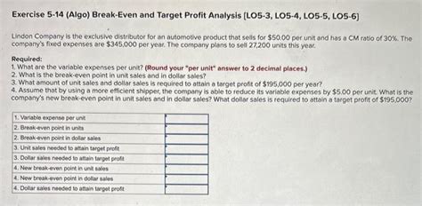 solved exercise 5 14 algo break even and target profit