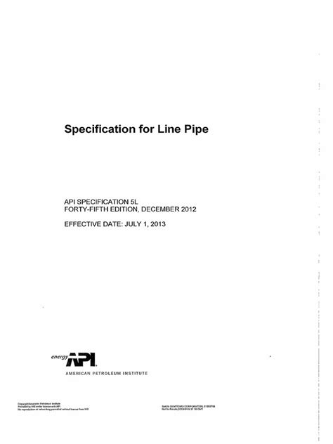 Api Specification 5l Specification For Line Pipe Pdf