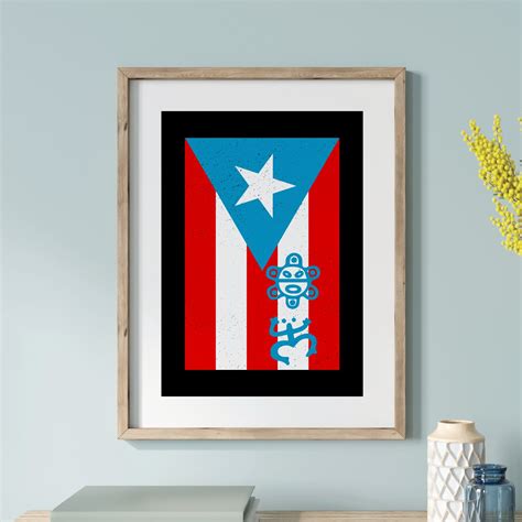 Puerto Rico Flag Wall Art Sol Coquí Taíno Puerto Rican Art Poster
