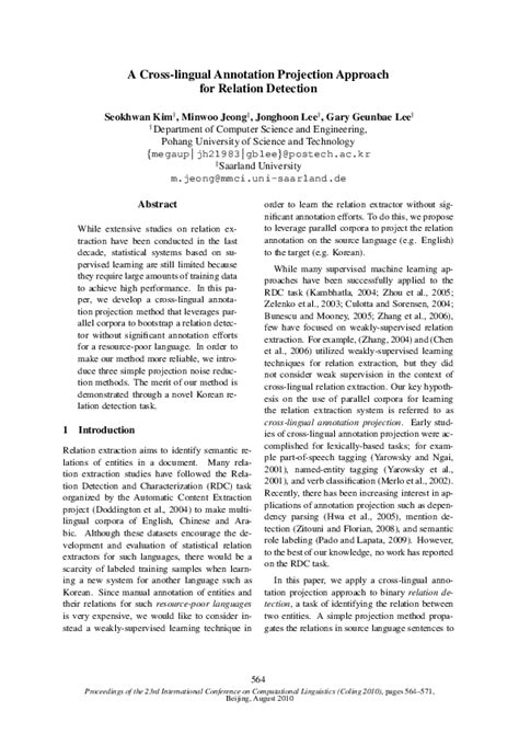 Pdf A Cross Lingual Annotation Projection Approach For Relation Detection
