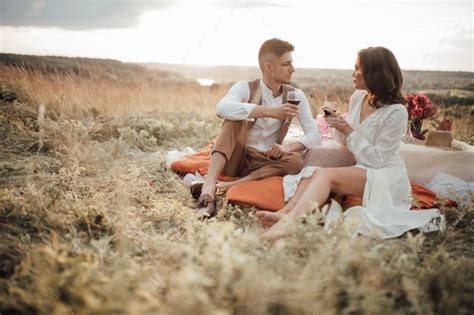 Candid Authentic Happy Passionate Couple In Casual Wedding Dresses
