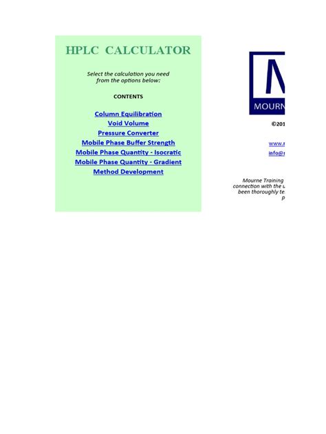 Hplc Calculator Mts Pdf High Performance Liquid Chromatography