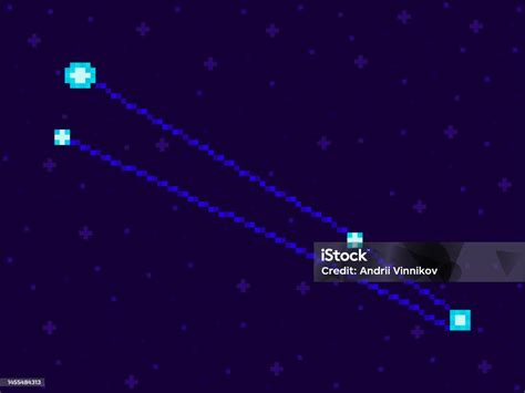 픽셀 아트 스타일의 서시너스 별자리 복고풍 비디오 게임 스타일의 밤하늘에 있는 8비트 별 별과 은하의 클러스터 응용 프로그램 배너 및 포스터를위한 디자인 벡터 그림 1980