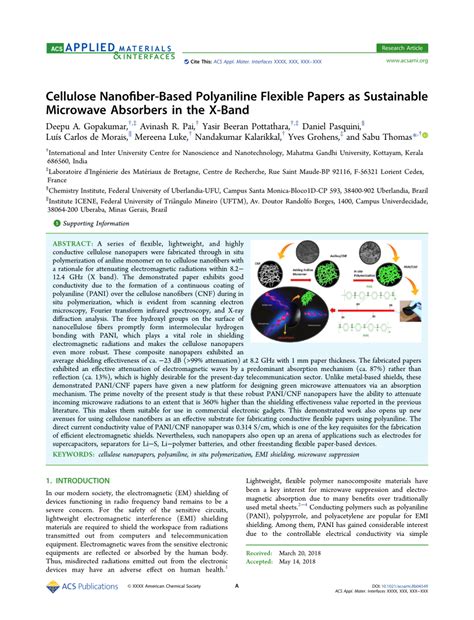 Pdf Cellulose Nanofiber Based Polyaniline Flexible Papers As