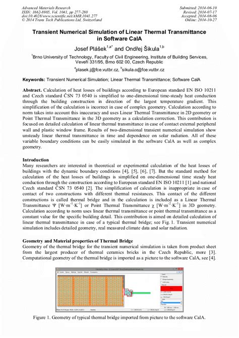 Transient Numerical Simulation Of Linear Thermal Transmittance In Software Cala Scientificnet