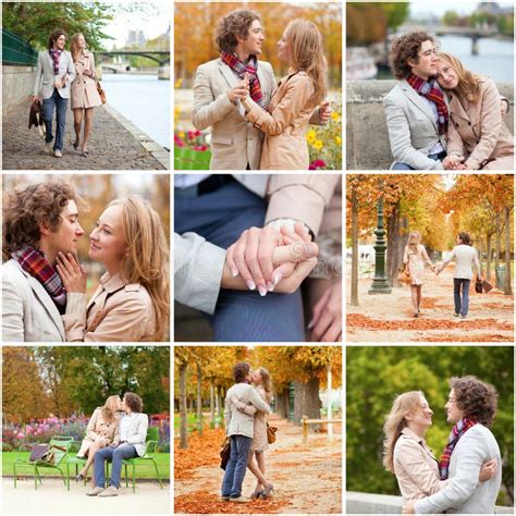 Collage Con Los Pares Rom Nticos Jovenes Que Tienen Una Fecha Imagen De Archivo Imagen De