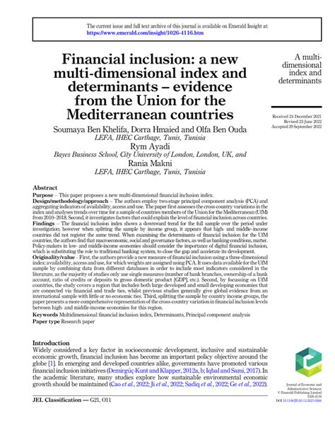 financial inclusion a new multi dimensional index and determinants