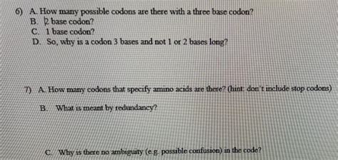 Solved A How Many Possible Codons Are There With A Three Chegg Com