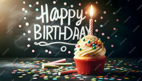 Premium Photo A Vibrant Birthday Cupcake With A Single Candle And