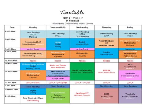 Timetable Year 7 With Miss Cuconits