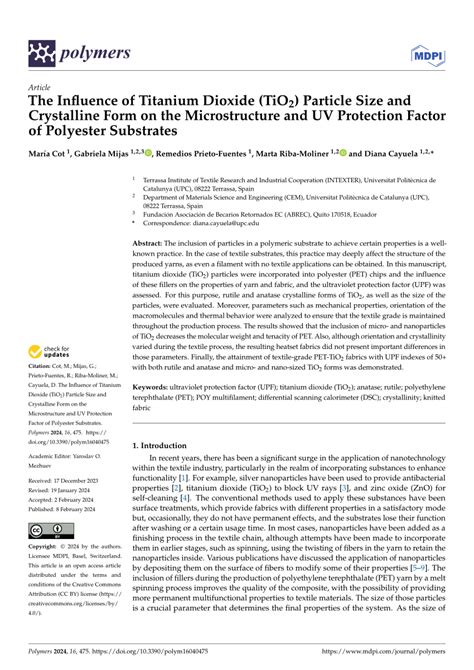 Pdf The Influence Of Titanium Dioxide Tio2 Particle Size And