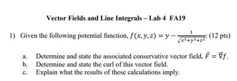 Solved Vector Fields And Line Integrals Lab FA Given Chegg