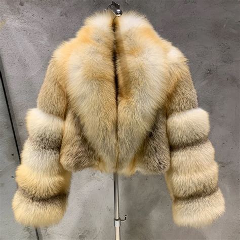 Golden Fox Fur Jacket Lady Real Fox Fur Coat Short Female Long Sleeve