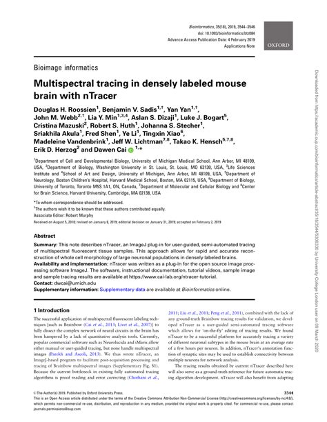 Pdf Multispectral Tracing In Densely Labeled Mouse Brain With Ntracer