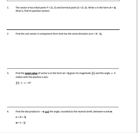 solved the vector v has initial point p 3 2 and terminal