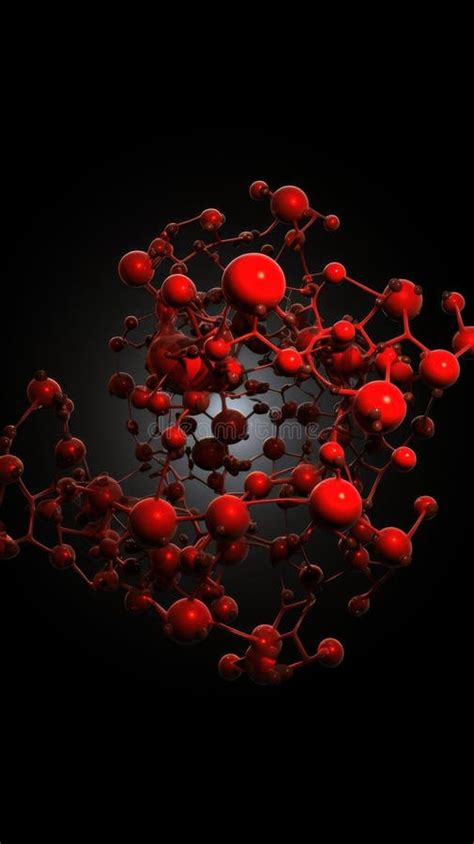 Abstract Molecular Structure With Red Spheres On Black Background Stock Illustration