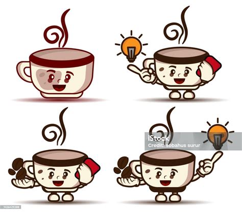 일러스트 레이 션 귀여운 커피 컵 만화 캐릭터 그림 플랫 스타일 커피 제품 승진 인쇄 디자인 어린이 책 어린이 티셔츠 등 디자인 템플릿 벡터에 적합합니다 개념에 대한 스톡