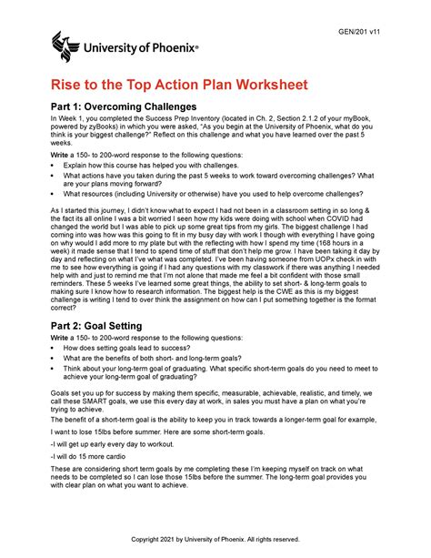 Gen201 V11 Wk5 Notes Gen201 V Rise To The Top Action Plan