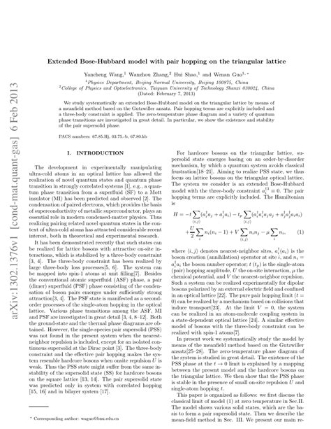 Pdf Extended Bose Hubbard Model With Pair Hopping On Triangular Lattice