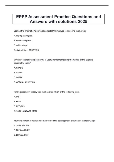Eppp Assessment Practice Questions And Answers With Solutions 2025 Eppp Stuvia Us
