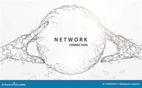 Hands Touching Digital Global Form Lines Triangles And Particle Style Design Illustration
