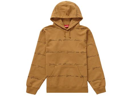 Supreme Script Stripe Hooded Sweatshirt Dark Mustard Mens Ss22 Us