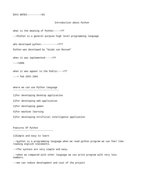 Day1 Notes Pdf Python Programming Language Programming