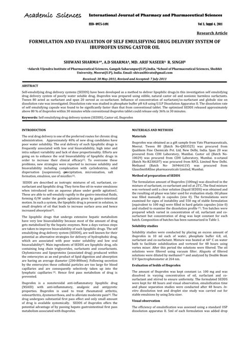 Pdf Formulation And Evaluation Of Self Emulsifying Drug Delivery System Of Ibuprofen Using