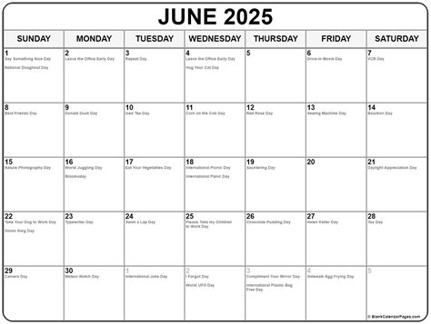 National Days In June 2025 Calendar Calendar Printable