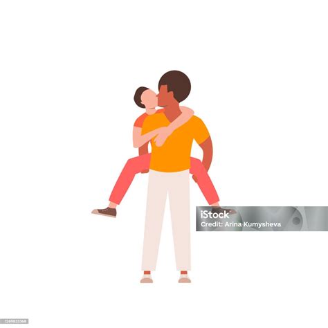 게이 커플 다른 사람에 한 사람 다시 고립 된 흰색 배경에 낭만적 인 게이 커플 발렌타인 데이에 대한 평면 일러스트 2월에 대한 스톡 벡터 아트 및 기타 이미지 Istock