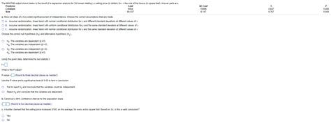 solved the minitab output shown below is the result of a