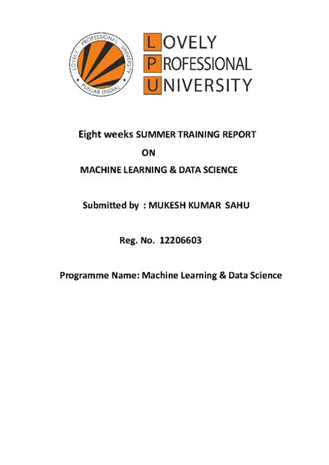 Eight Weeks Summer Training Report Eight Weeks Summer Training Report