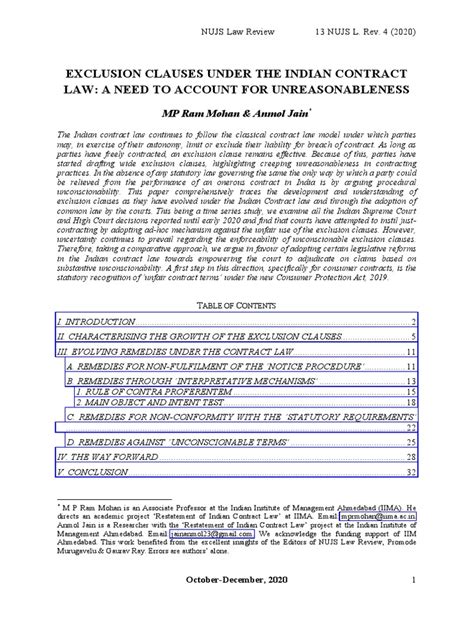 The Need For Legislative Reform To Address Unreasonable Exclusion Clauses Under Indian Contract