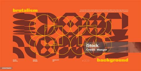 Y2k 미학의 포스트 모던 기하학적 그래픽 모양 트렌디 한 다채로운 모더니즘 작품 배너 다양한 잔인한 형태 및 선 요소와 함께 브루탈리즘 추상 벡터 오렌지 배경 0명에 대한