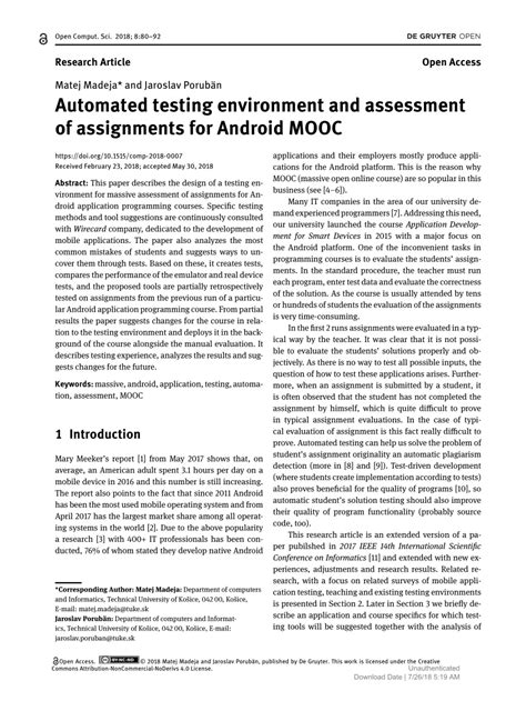 Pdf Automated Testing Environment And Assessment Of Assignments For